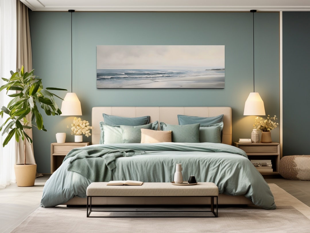 Long Horizontal Over Bed Wall Art Calm Minimalist Coastal Panoramic ...