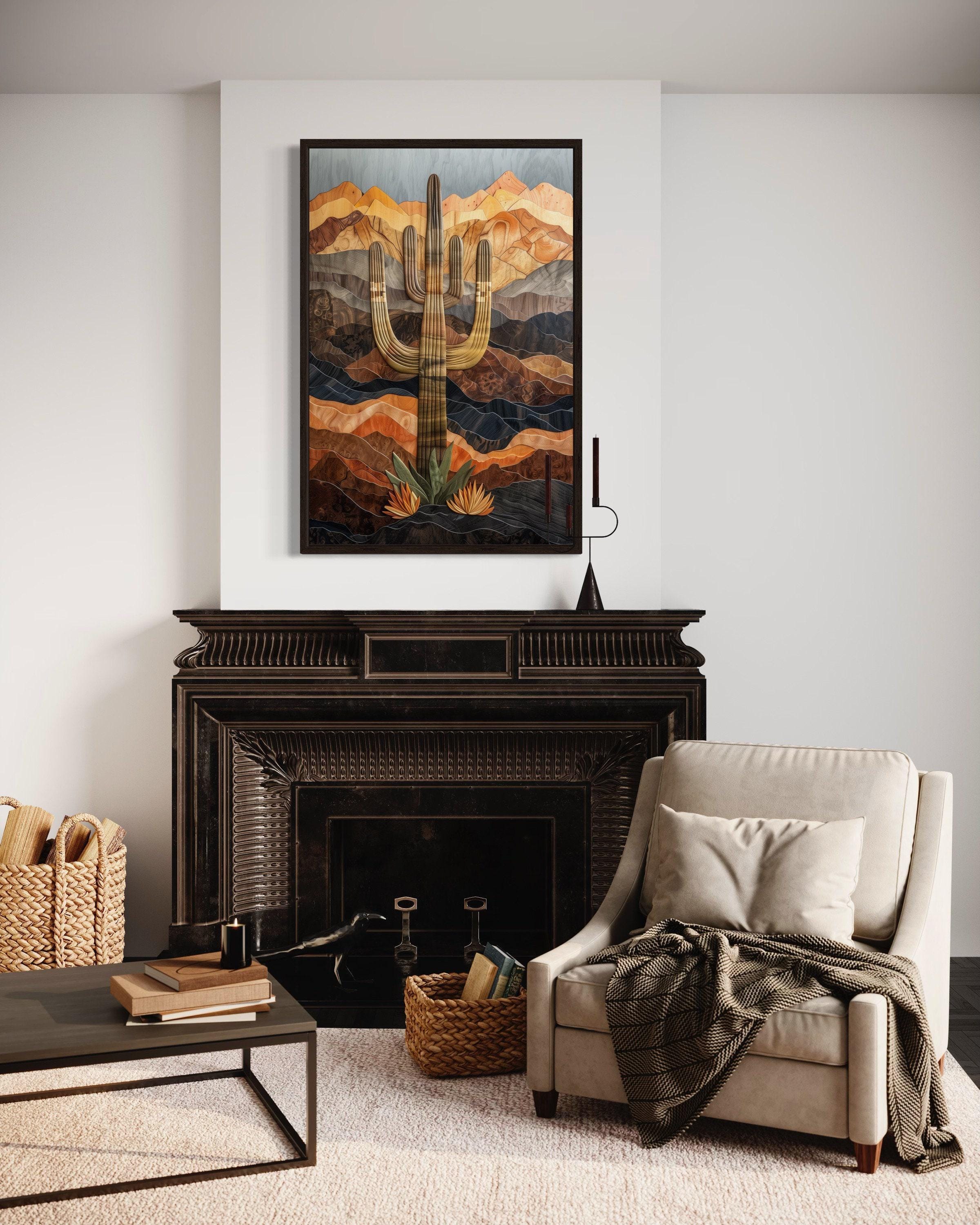 Southwestern Wall Art Saguaro Cactus in the Desert Wood Style Earth ...