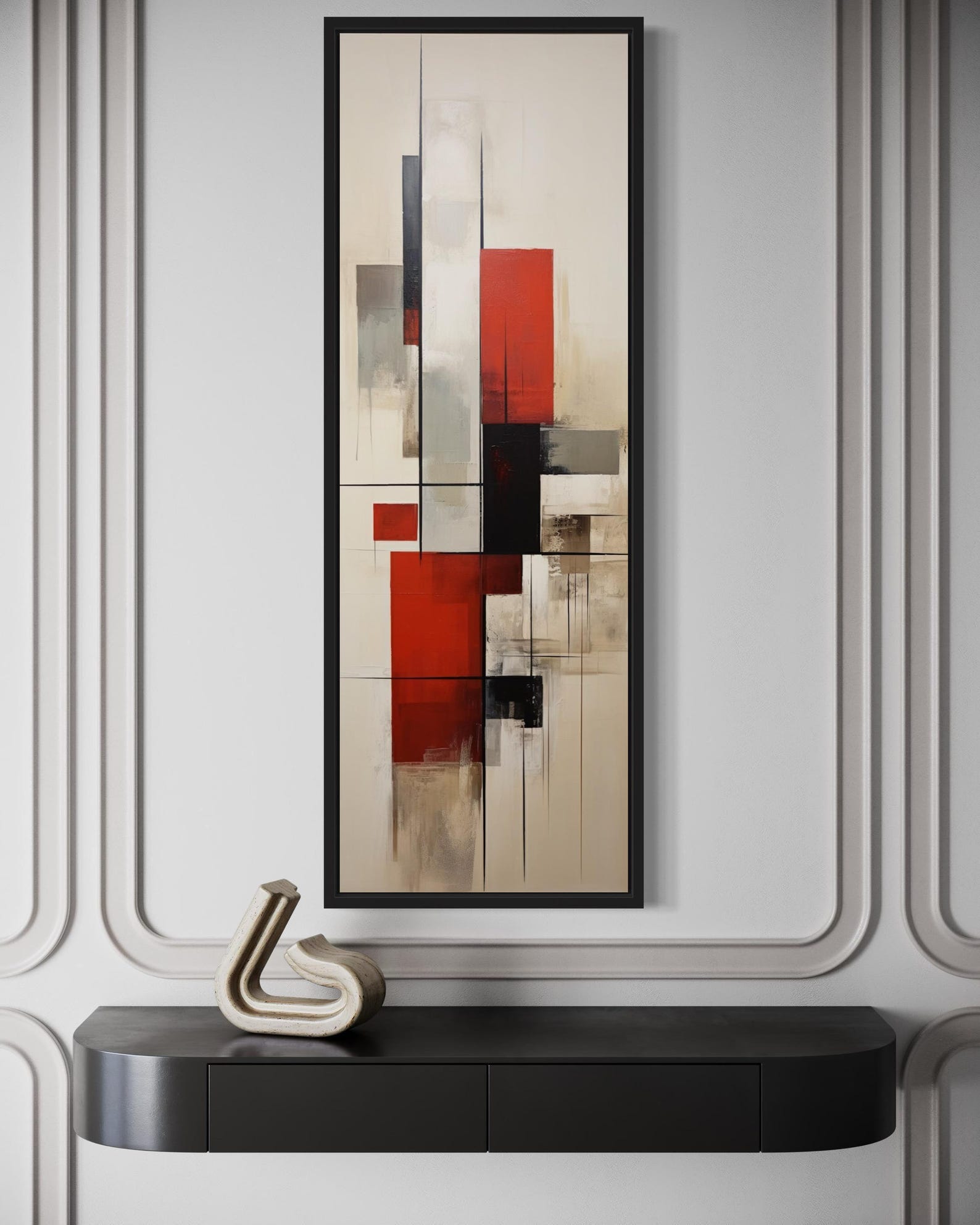 Vertical Mid Century Modern Wall Art, Tall Narrow Stylish Painting ...