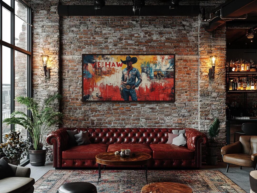 Graffiti Cowboy Yeehaw Painting, Bold Urban Western Wall Art for Men ...