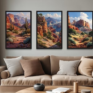 Arizona Wall Art Set of 3, Grand Canyon, Sedona, Sonoran Desert Cactus ...