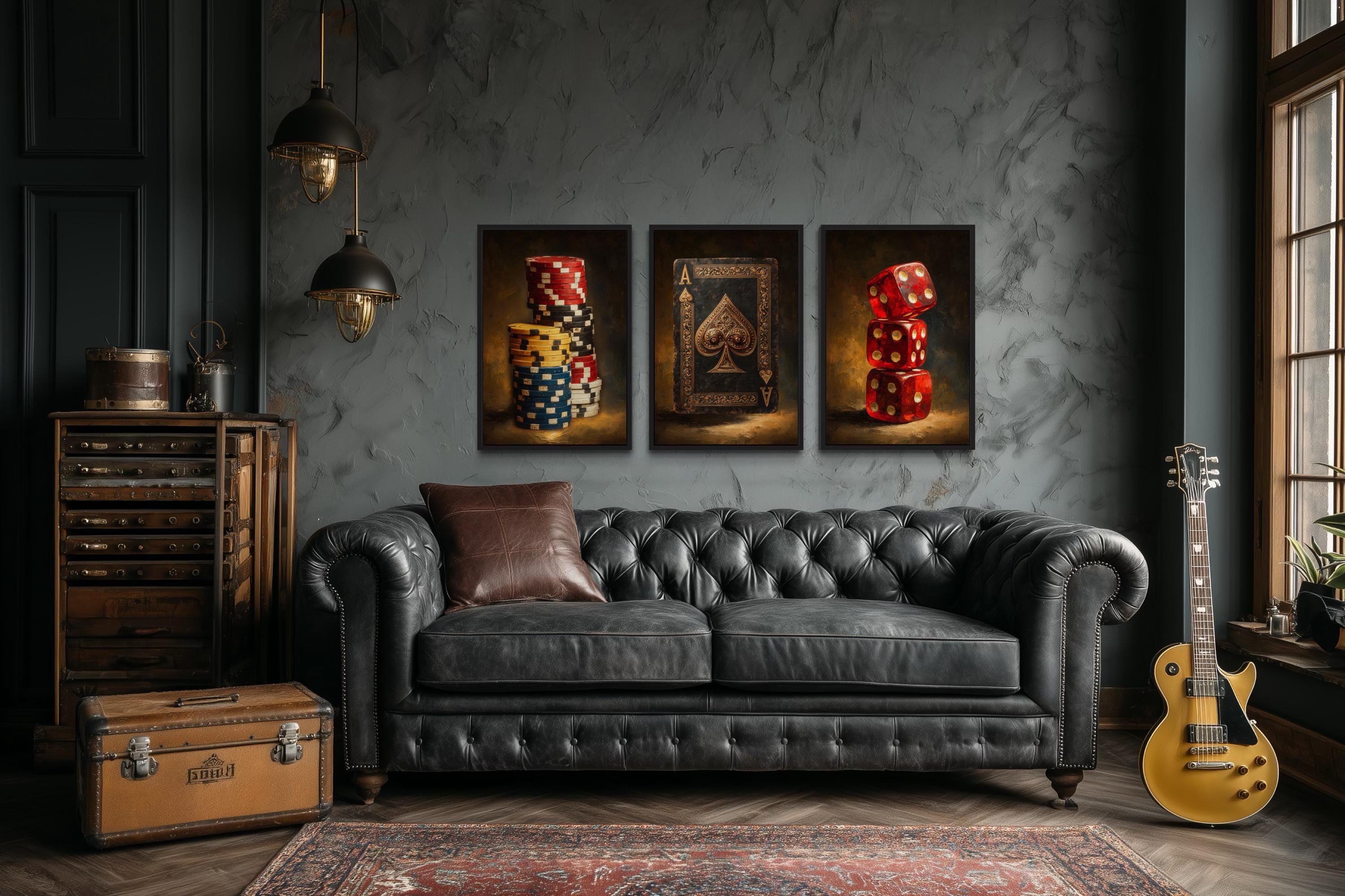 Game Room Wall Decor Set of 3 – Casino Poker Chips, Ace of Spades ...