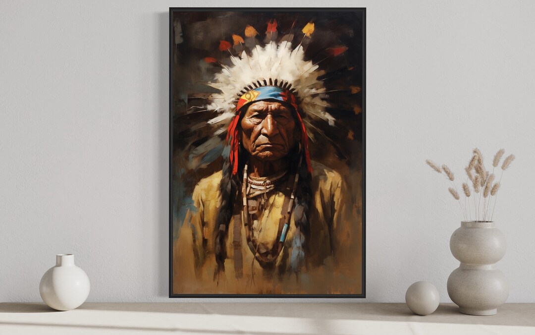 Indian Chief Colorful Painting Canvas PRINT, Native American Indigenous ...