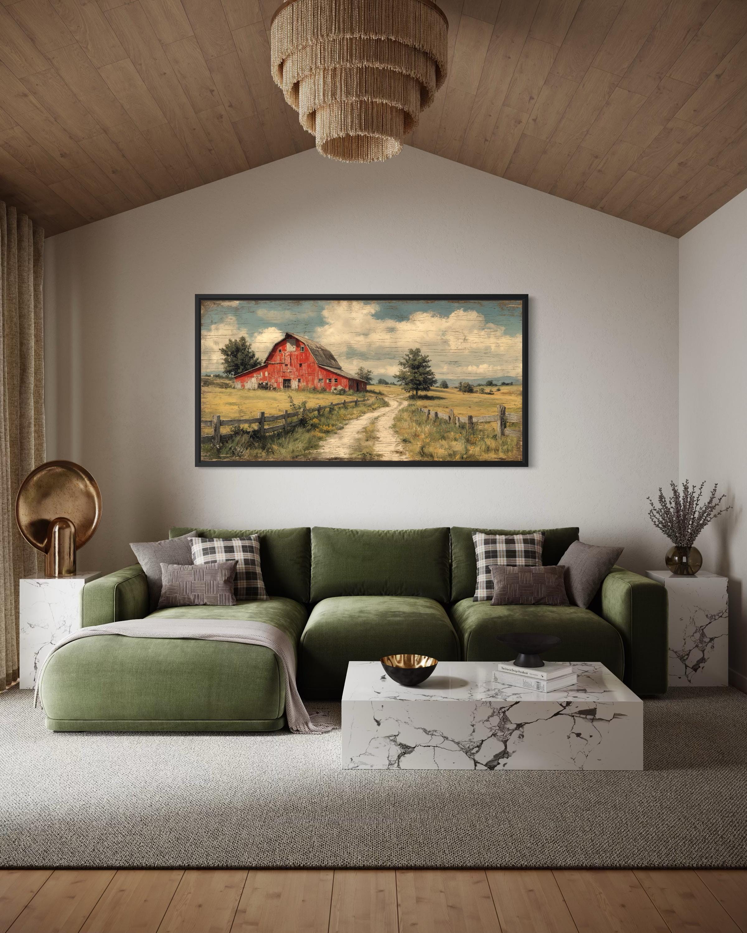 Red Barn Wall Art Large Horizontal Canvas Print, Rustic Farmhouse ...