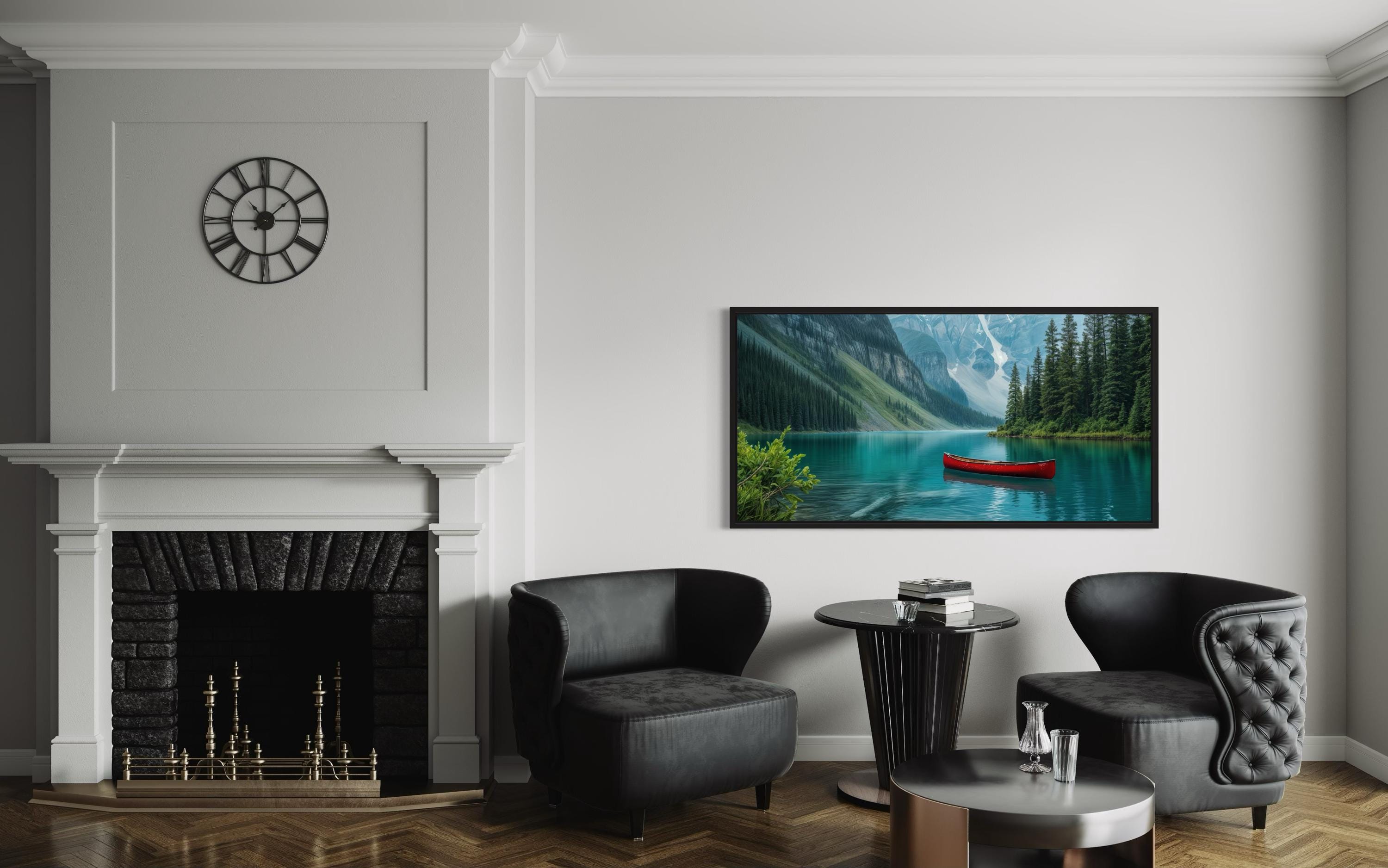 Lake Louise With Red Canoe Wall Art, Alberta Photo Style Canvas PRINT ...