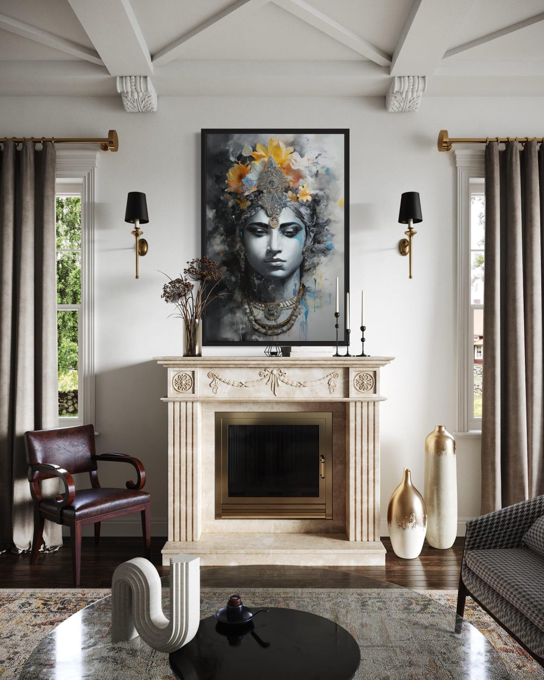 Modern Lord Vishnu Wall Art, Indian Deity Abstract Painting Extra Large ...