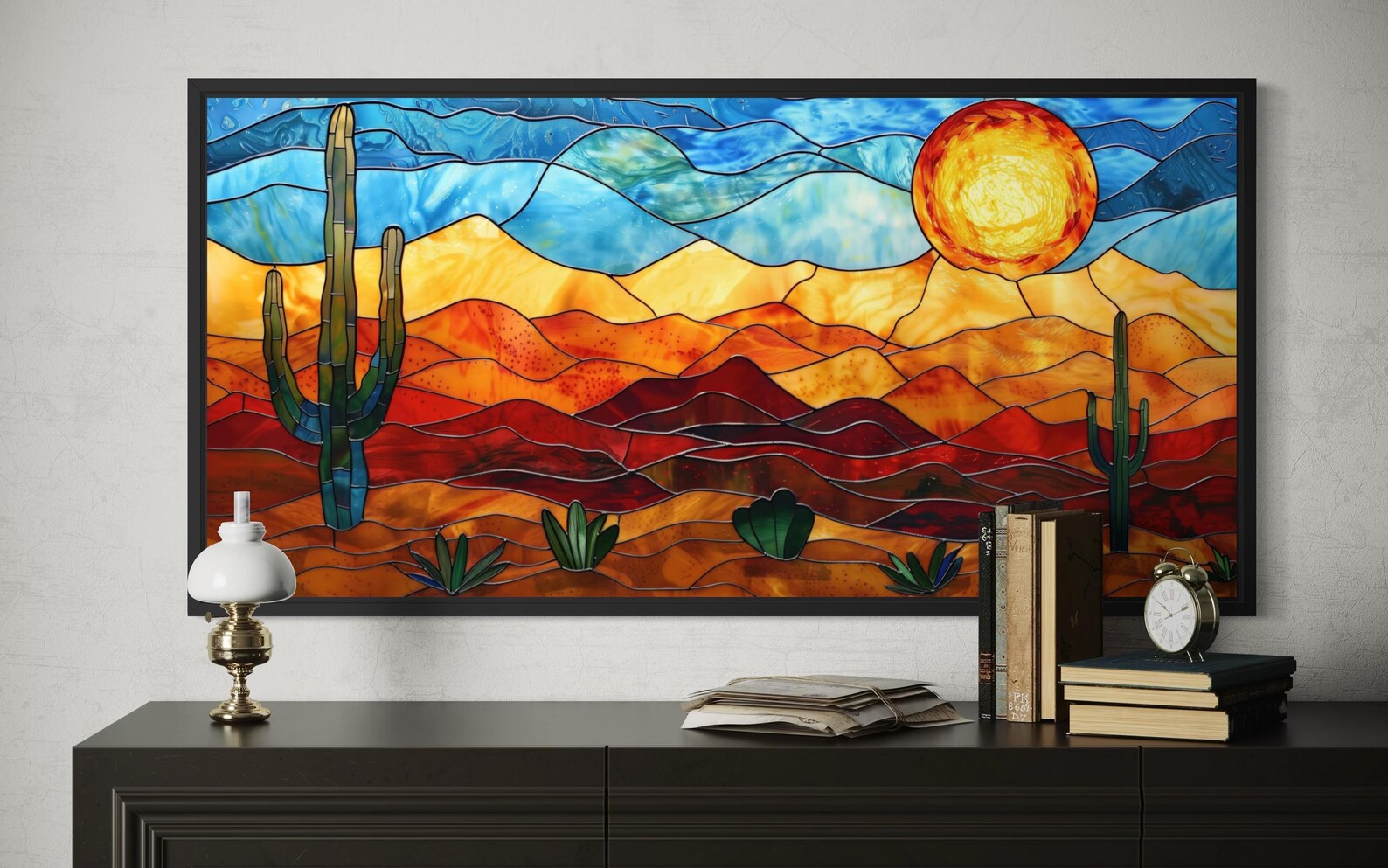 Arizona Desert Wall Art - Stained Glass Style Sonoran Desert and ...