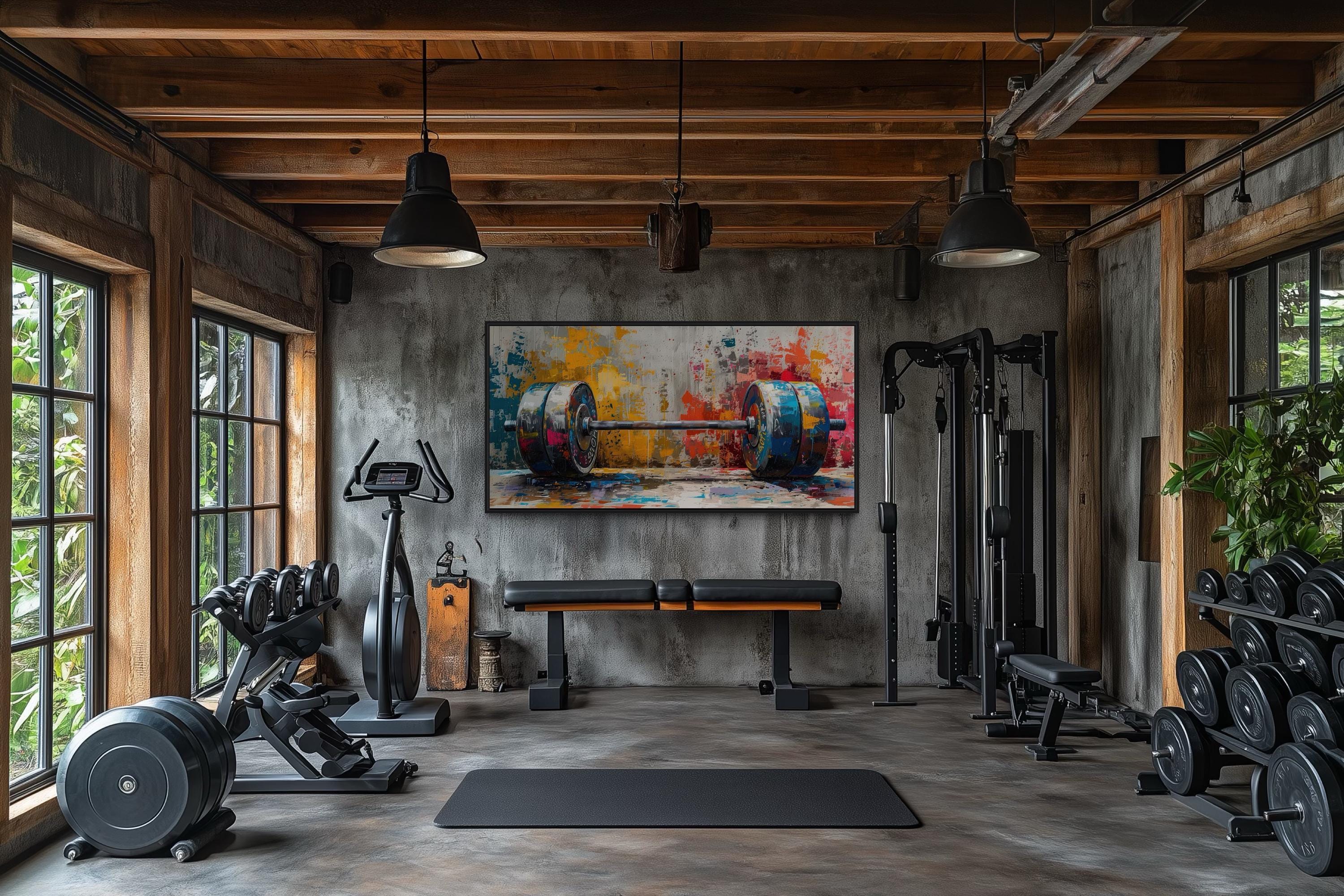 Gym Wall Art, Extra Large Barbell Graffiti Painting, Motivational ...