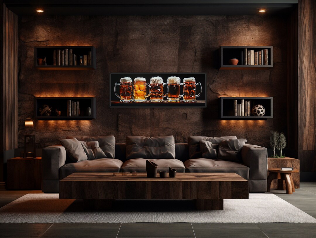Bar or Pub Wall Decor - Beer Mugs Horizontal Painting Canvas PRINT, Man ...