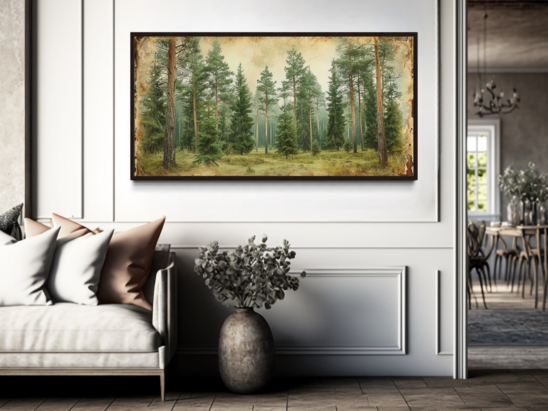Rustic Fir Trees Forest Wall Art, Pine Forest Painting Canvas PRINT ...