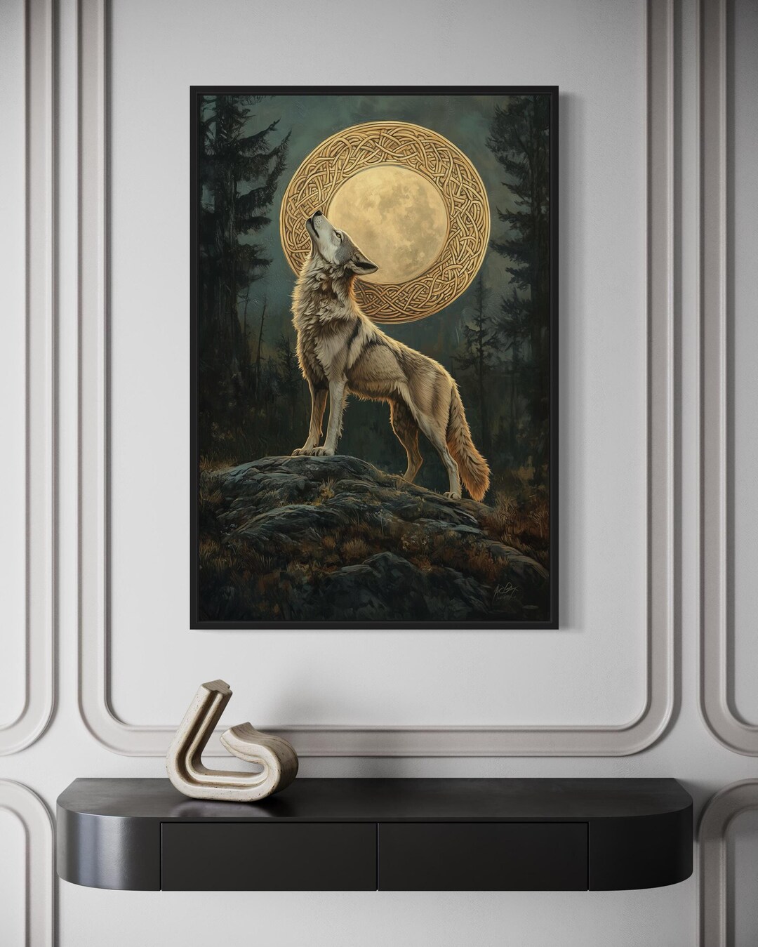 Celtic Wolf and Moon Painting Cavas PRINT, Celtic Mythology Wall Decor ...