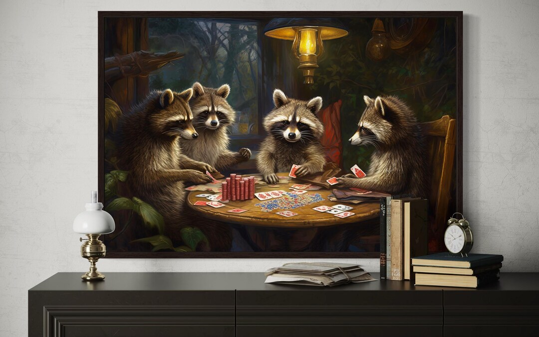 Raccoons Playing Poker - Game Room Wall Art - Poker Room Decor - Man ...