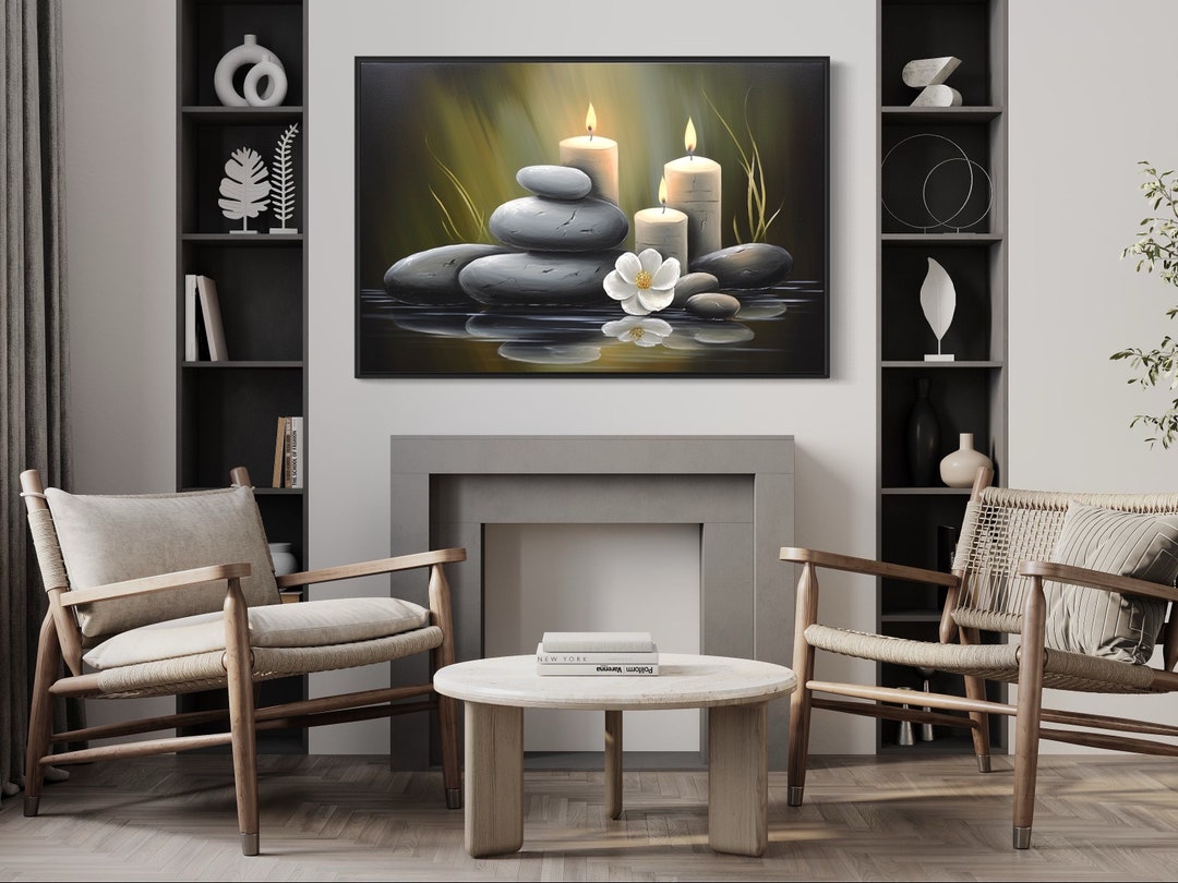 Zen Wall Art - Stones and Candles Painting - Stacked Rocks Yoga, Feng ...