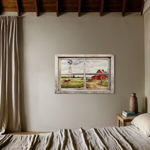Window View Farm Painting Canvas Print - View of Farm Field Pastoral ...