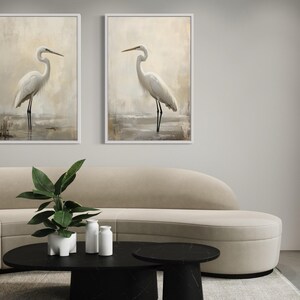 Set of 2 Great Egrets Wall Art, Abstract Egret Paintings Canvas Prints ...