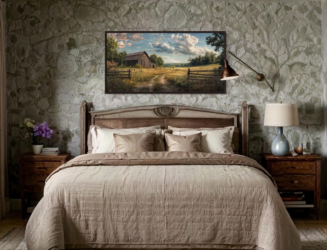Retro Farm Wall Art - Old Barn in the Farm Landscape Painting Canvas ...