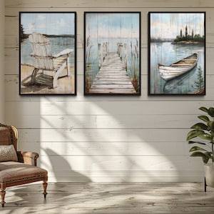 3 Piece Lake House Wall Art, Rustic Cabin Decor,paintings of Fishing ...
