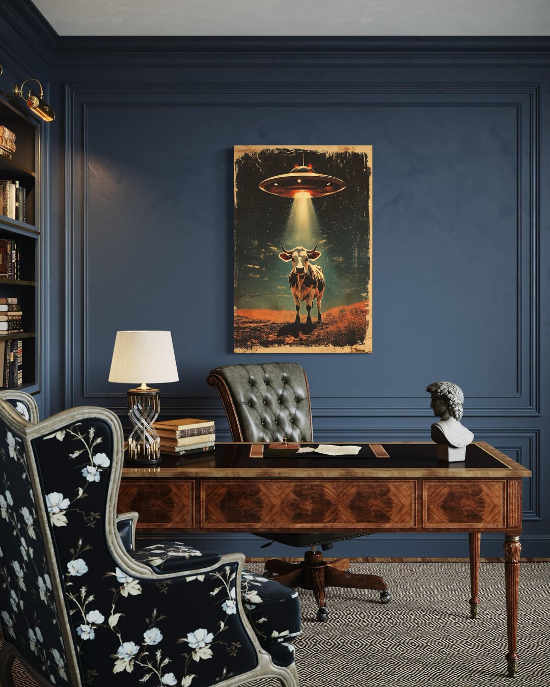 UFO Cow Abduction Wall Art, Retro Sci Fi Space Themed Poster Style ...