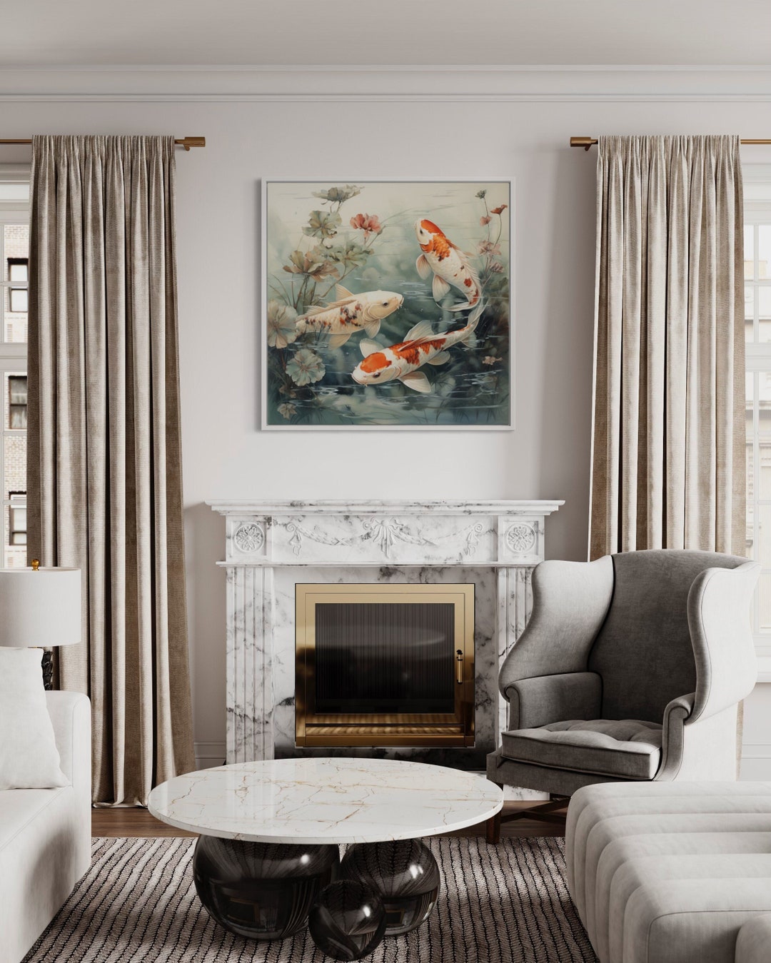 Koi Fish Wall Art - Colorful Koi in the Pond Square Painting Canvas ...