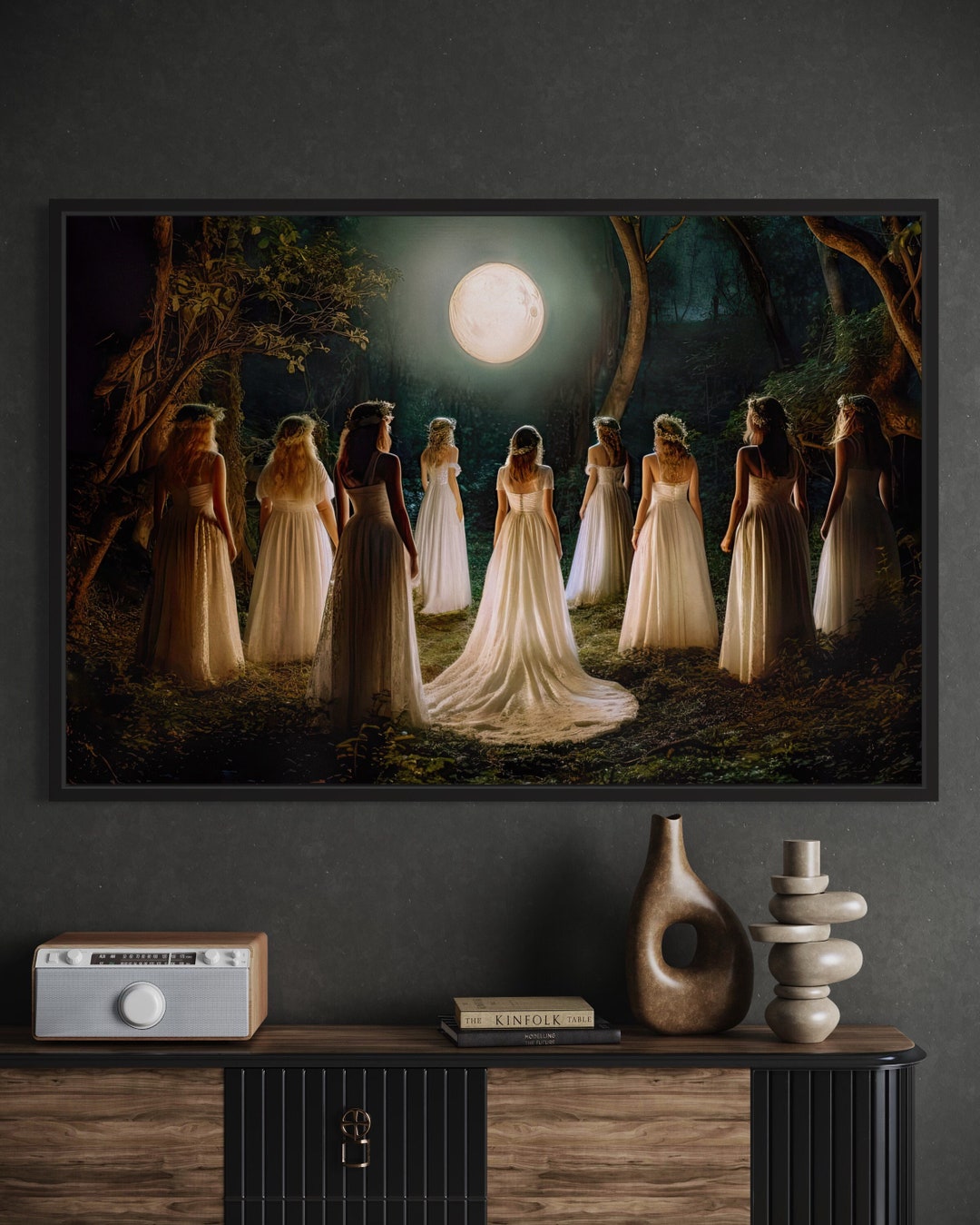Wiccan Goddesses in the Forest Wall Art, Moon Calling Pagan Magical ...