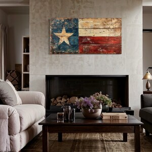 Rustic Texas Flag Extra Large Wall Art, Painting on Wood Effect Canvas ...