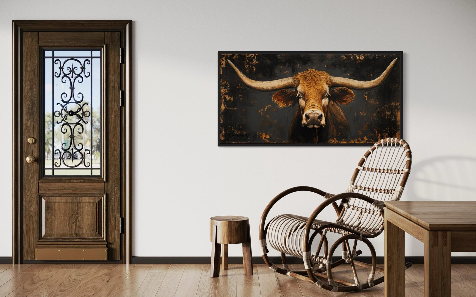 Rustic Texas Longhorn Cow Extra Large Wall Art - Farmhouse, Living Room ...