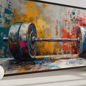 Gym Wall Art, Extra Large Barbell Graffiti Painting, Motivational ...
