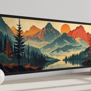 Horizontal Wall Art Panoramic Landscape - Mountains, Forest and Lake ...