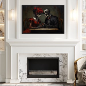 Romantic Gothic Wall Art Skeleton Couple Lovers Painting Canvas PRINT ...