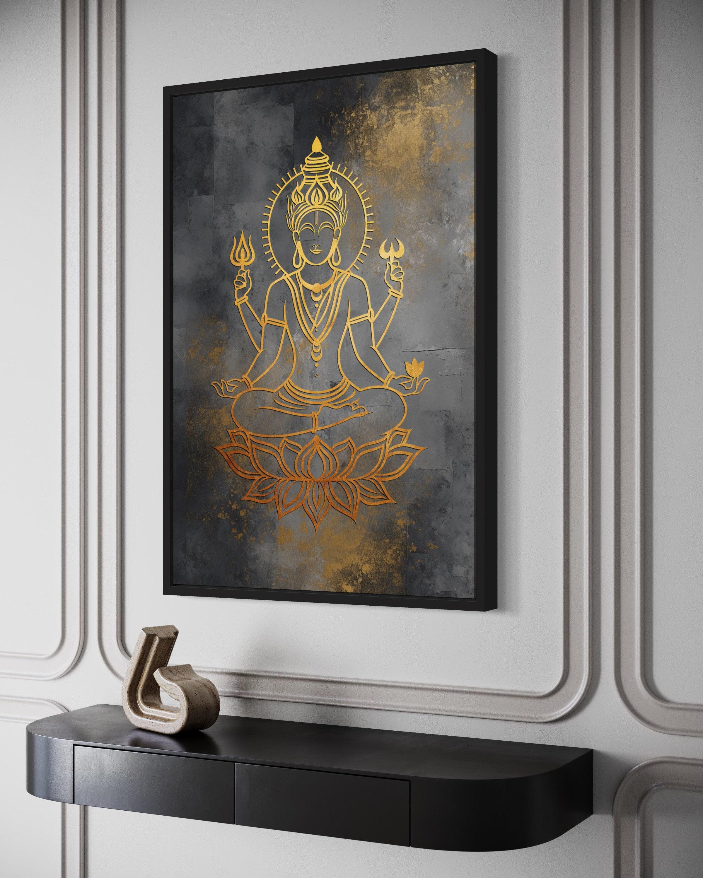 Minimalist Lord Vishnu Wall Art, Indian Deity, Hindu God Decor Gold ...