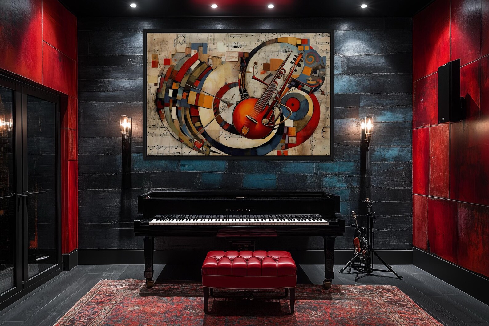 Music Room Wall Art, Musical Instruments Jazz Abstract Painting Canvas ...