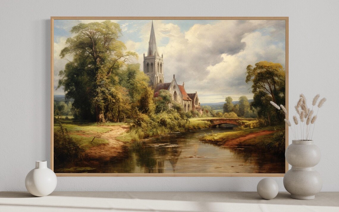 Antique Church Painting Print on Canvas - Rustic Home Decor - Christian ...