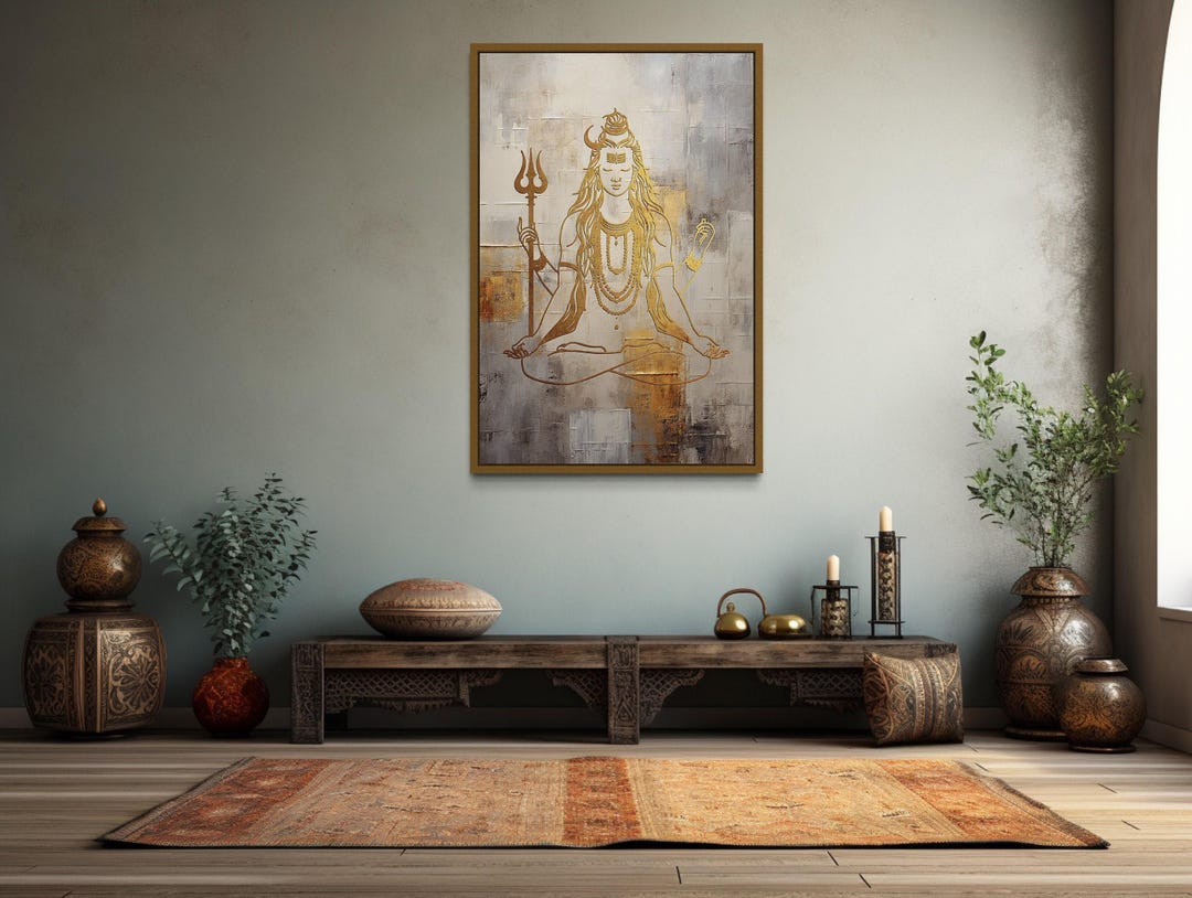 Minimalist White Gold Lord Shiva Painting Canvas PRINT, Indian Wall Art ...