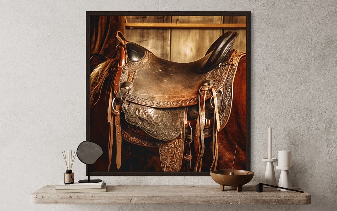 Horse Saddle Painting Canvas PRINT, Western Wall Art, Cowboy Wild West ...