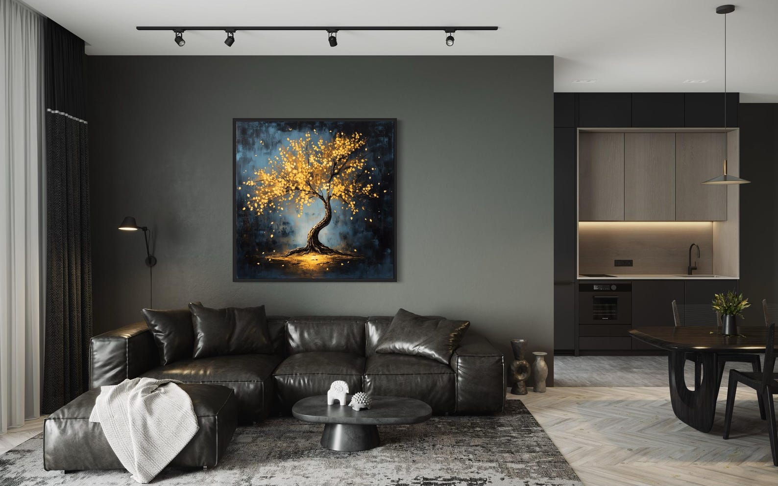Lonely Tree With Golden Leaves Wall Art - Magical Fall Forest Painting ...