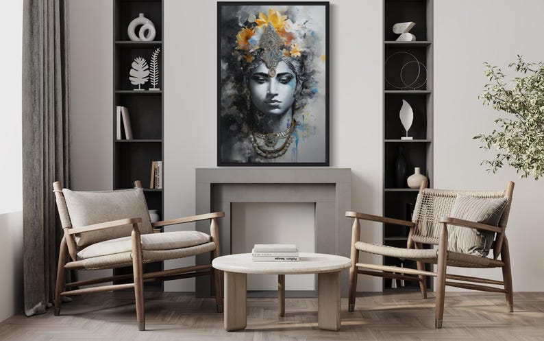 Modern Lord Vishnu Wall Art, Indian Deity Abstract Painting Extra Large ...