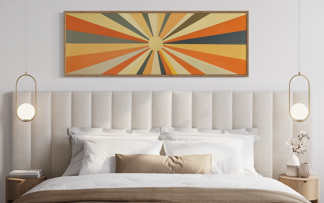 Mid Century Modern Sun Wall Art, Sun Rays Abstract Neutral Panoramic ...