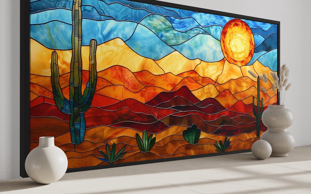 Arizona Desert Wall Art - Stained Glass Style Sonoran Desert and ...