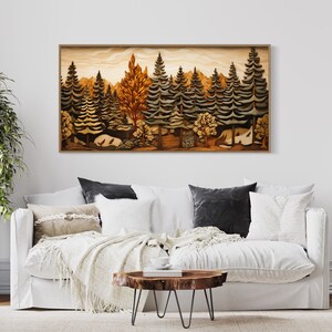 Cabin Wall Art Layered Wood Panel Effect Fir Tree Forest Painting ...