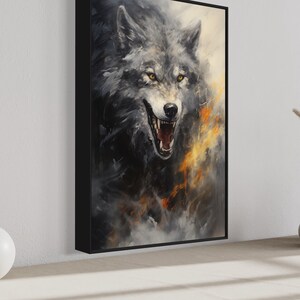 Fenrir Wolf Wall Art, Fierce Wolf Abstract Painting Extra Large Canvas ...