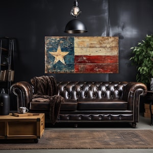 Rustic Texas Flag Extra Large Wall Art, Painting on Wood Effect Canvas ...