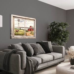 Window View Farm Painting Canvas Print View of Farm Field Pastoral Wall ...