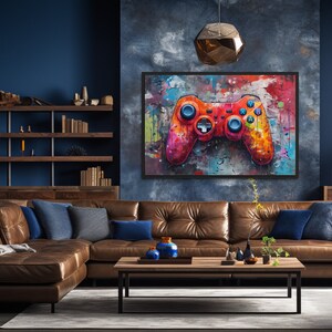 Graffiti Game Controller Wall Art Game Room Decor, Gift for Gamers, Man Cave Wall Art Framed ...