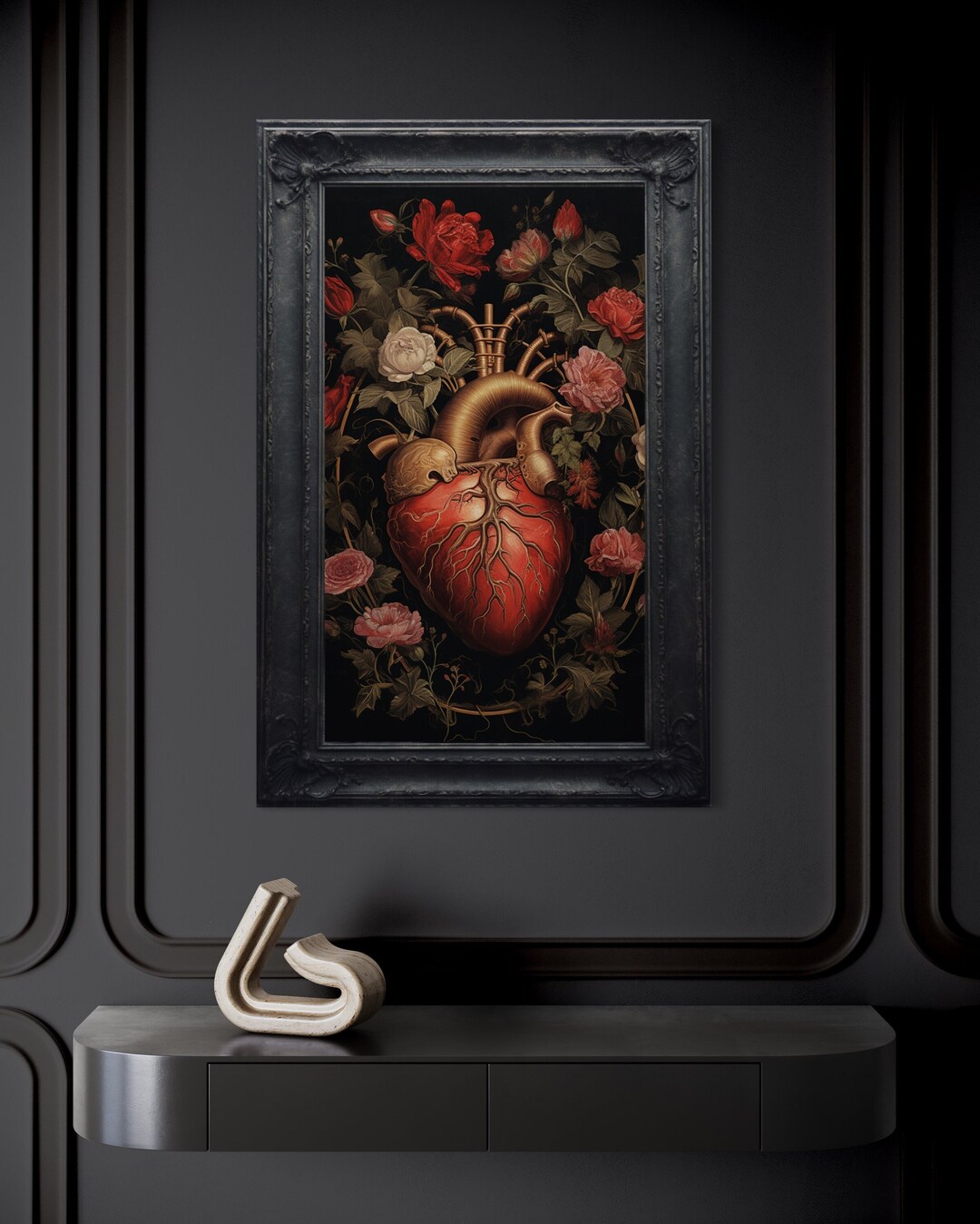 Halloween Wall Art Gothic Human Heart and Flowers Romantic Gothic Art ...