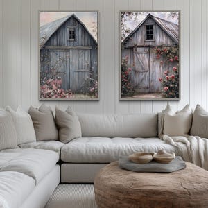 Farmhouse Wall Art, Two Old Rustic Grey Barn Doors Painting Canvas ...
