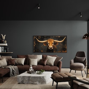 Rustic Texas Longhorn Cow Extra Large Wall Art - Farmhouse, Living Room ...