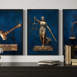 Navy Blue Bronze Lawyer Wall Art - Scales of Justice, Lady Justice and ...