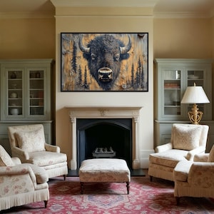 Buffalo Painting on Wood Wall Art Canvas Print Rustic Wildlife Wall Art ...