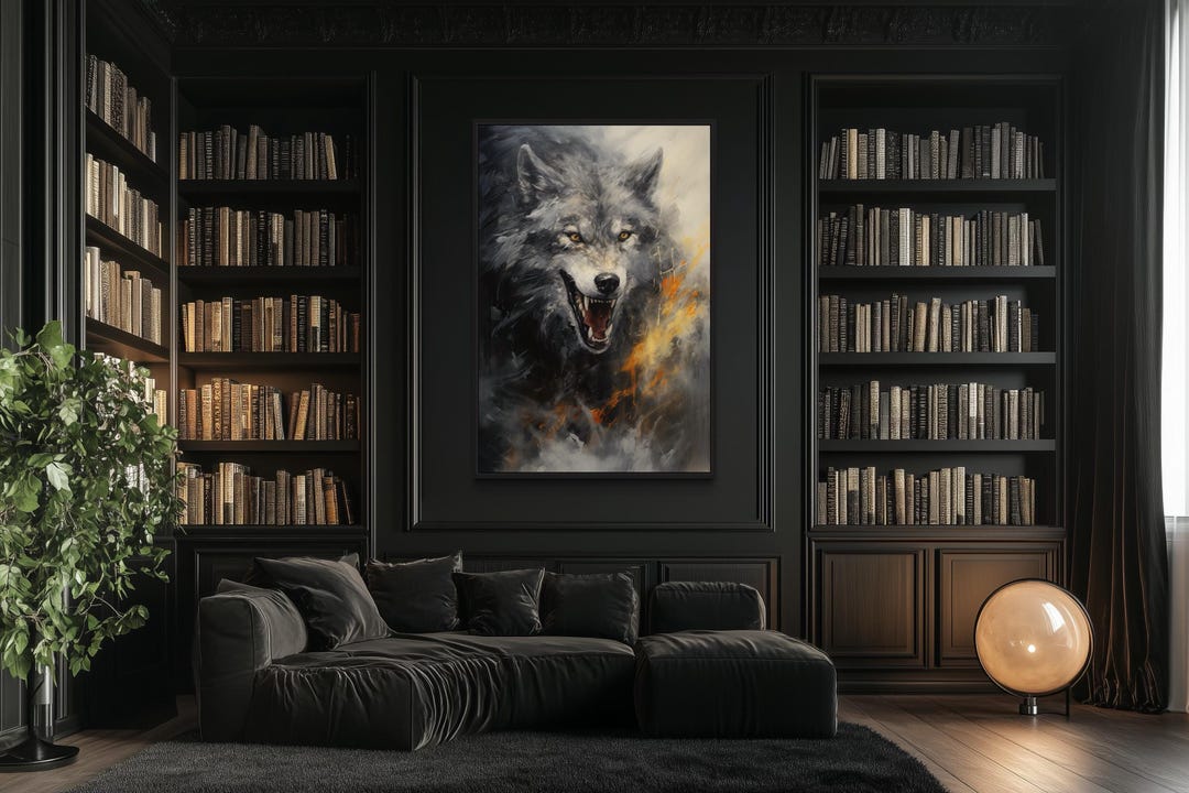 Fenrir Wolf Wall Art, Fierce Wolf Abstract Painting Extra Large Canvas ...