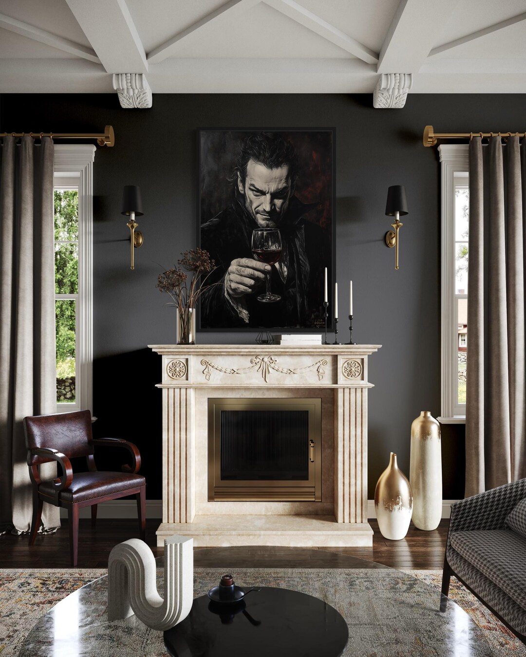 Gothic Vampire Wall Art With Red Wine, Dark Academia Aristocrat ...